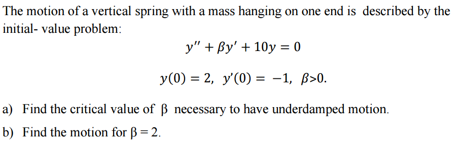Solved The motion of a vertical spring with a mass hanging | Chegg.com