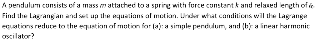 Solved A pendulum consists of a mass m attached to a spring | Chegg.com