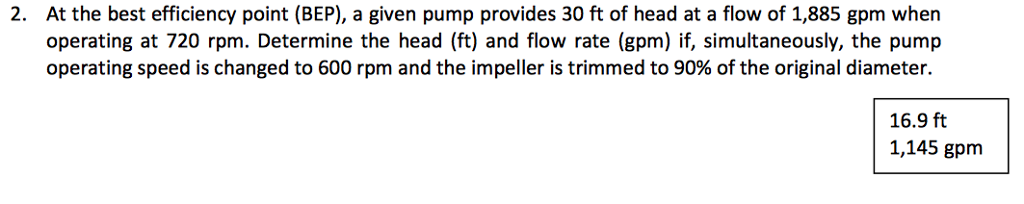 Solved At the best efficiency point (BEP), a given pump | Chegg.com