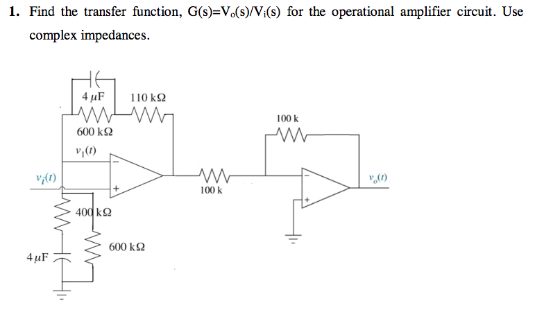 Solved 1. Find the transfer function, G(s)-Vo(s)/Vi(s) for | Chegg.com