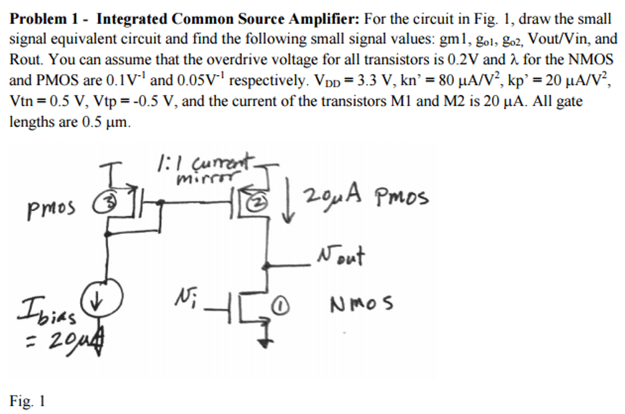 Solved Integrated Common Source Amplifier: For the circuit | Chegg.com