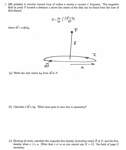 Solved A circular current loop of radius a curries a current | Chegg.com