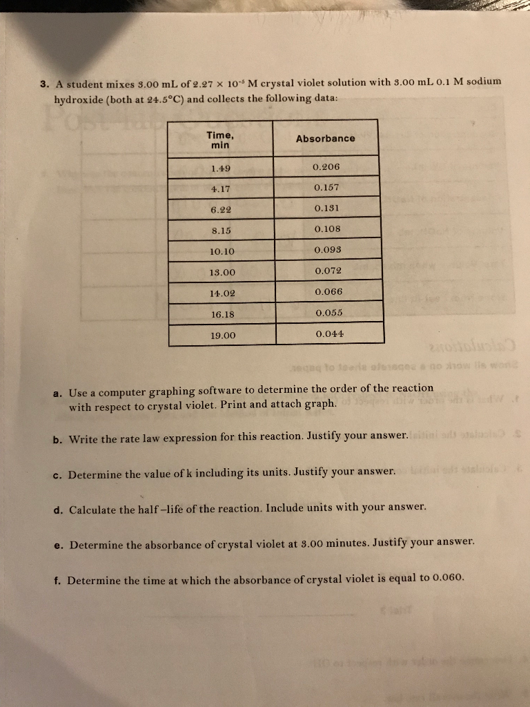 Solved 3. A student mixes s.o0 mL of 2.97 x 10 M crystal | Chegg.com