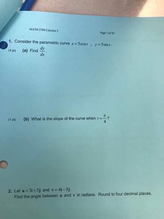 Solved Consider the parametric curve x = 5 cos t, y = 3 sin | Chegg.com