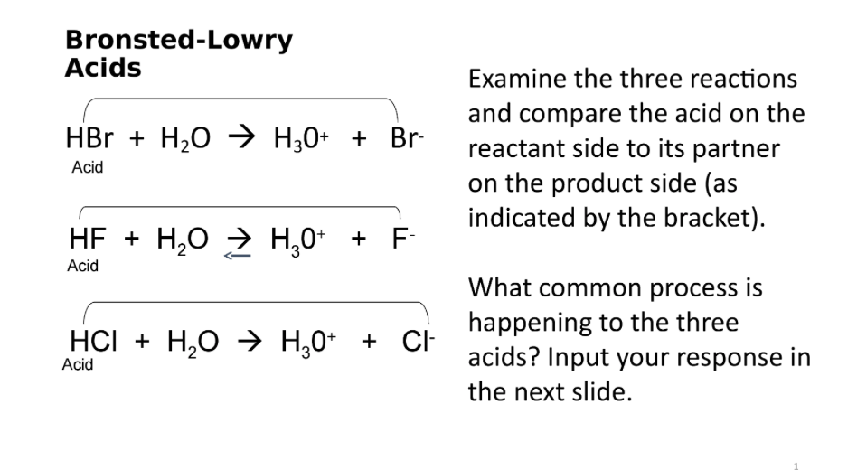 Solved Bronsted-Lowry Acids Examine the three reactions and | Chegg.com