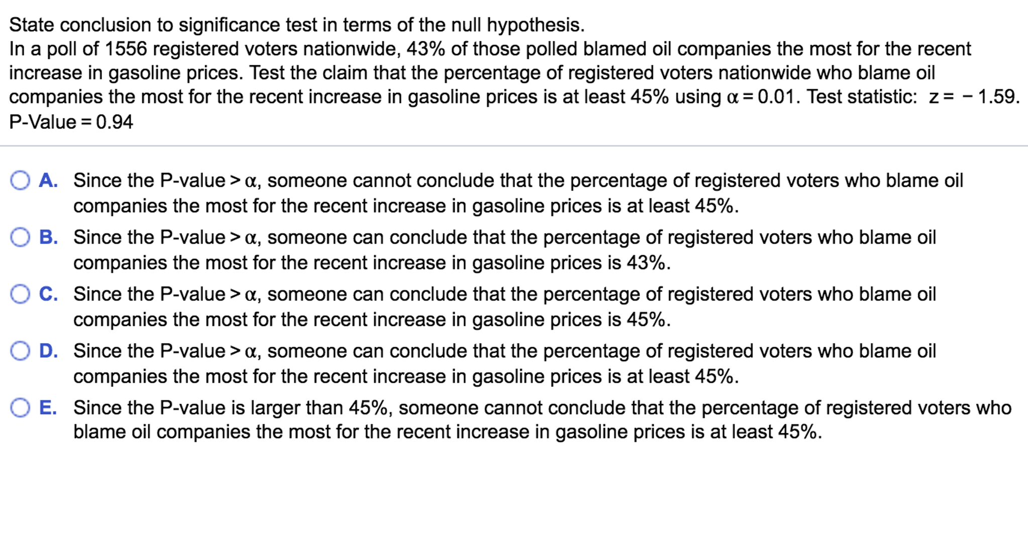Solved State conclusion to significance test in terms of the | Chegg.com