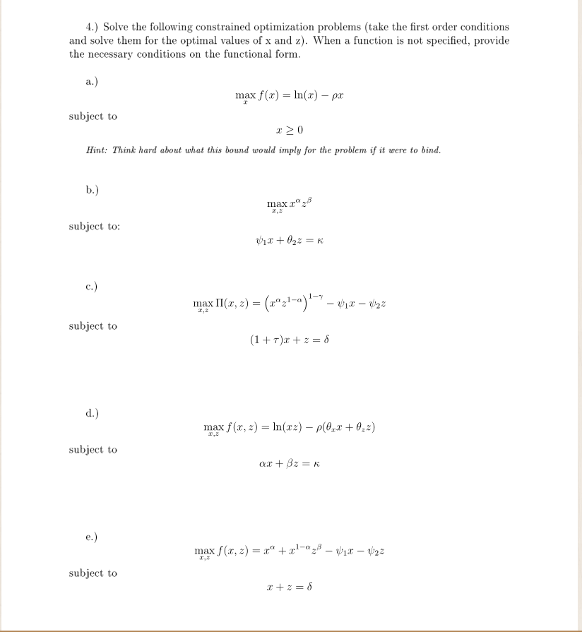 Solved Solve the following constrained optimization problems | Chegg.com