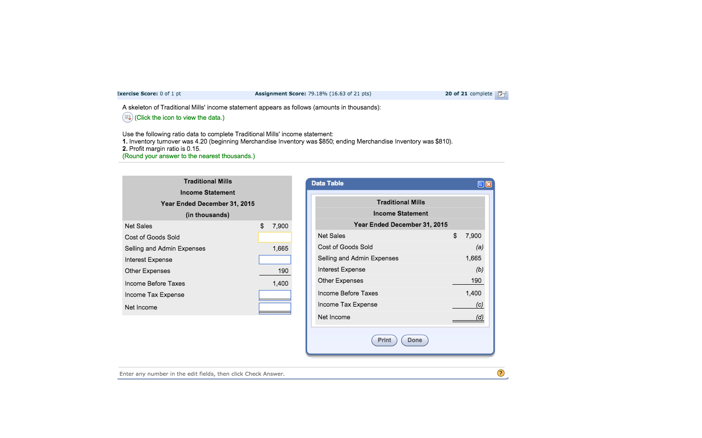 Solved A skeleton of Traditional Mills' income statement | Chegg.com