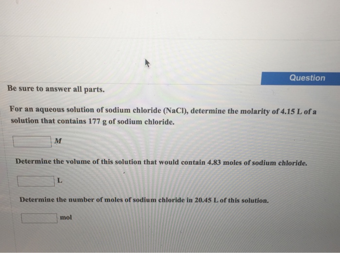 Solved For an aqueous solution of sodium chloride (NaCI), | Chegg.com