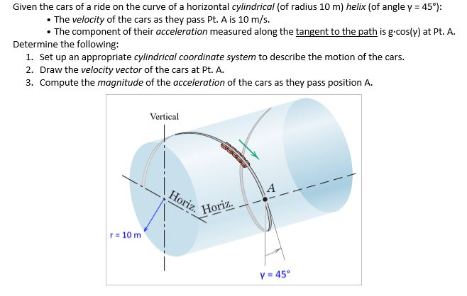 Solved tal cylindrical ofradius 10m helix ofangleγ=45 Given | Chegg.com