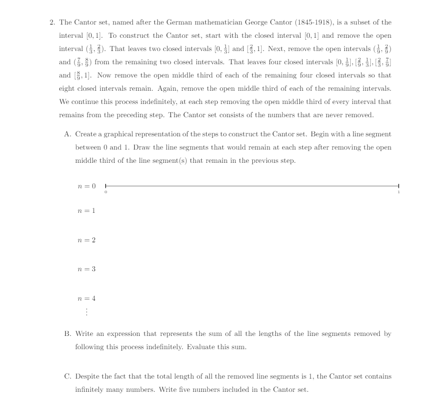 Solved The Cantor set, named after the German mathematician | Chegg.com