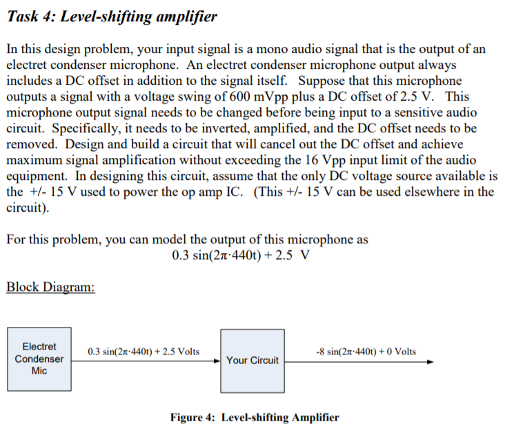 Solved Task 4: Level-shifting amplifier In this design | Chegg.com