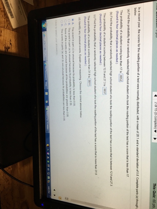 Solved In a recent year, the scores for the reading portion | Chegg.com