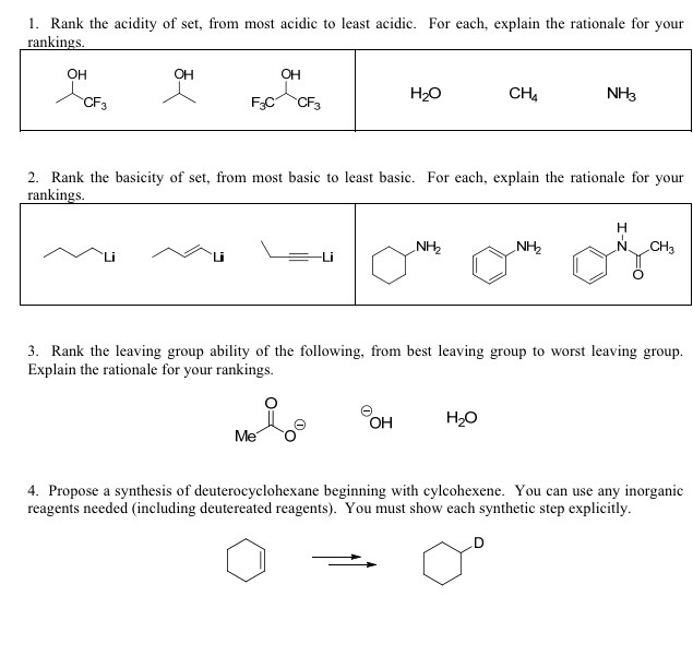 Solved Rank the acidity of set, from most acidic to least | Chegg.com