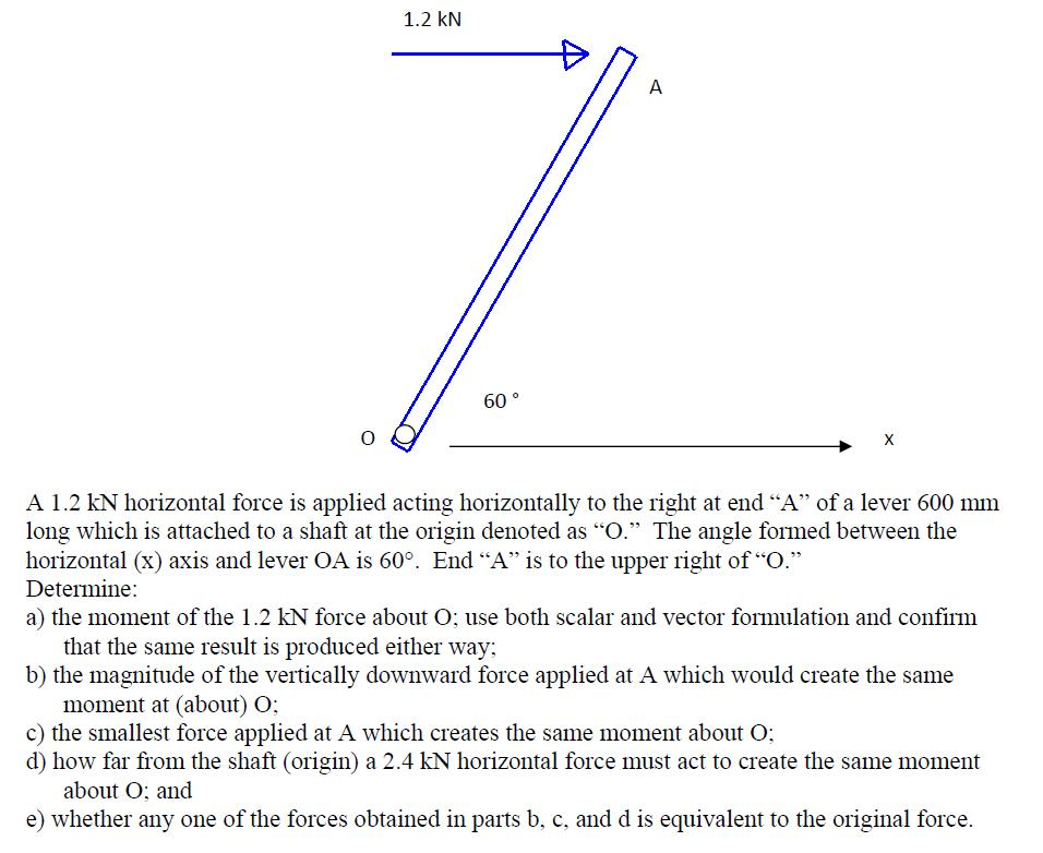 Solved A 1.2 kN horizontal force is applied acting | Chegg.com