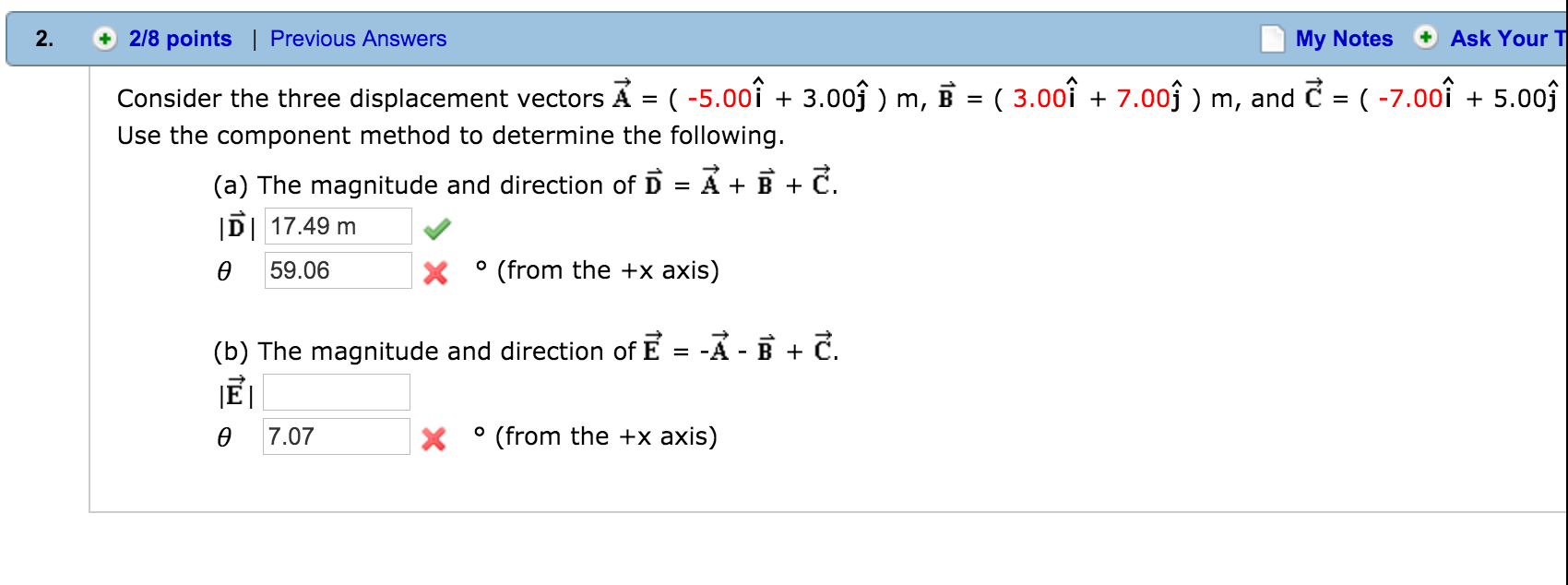 Solved Consider the three displacement vectors = (-5.00 + | Chegg.com