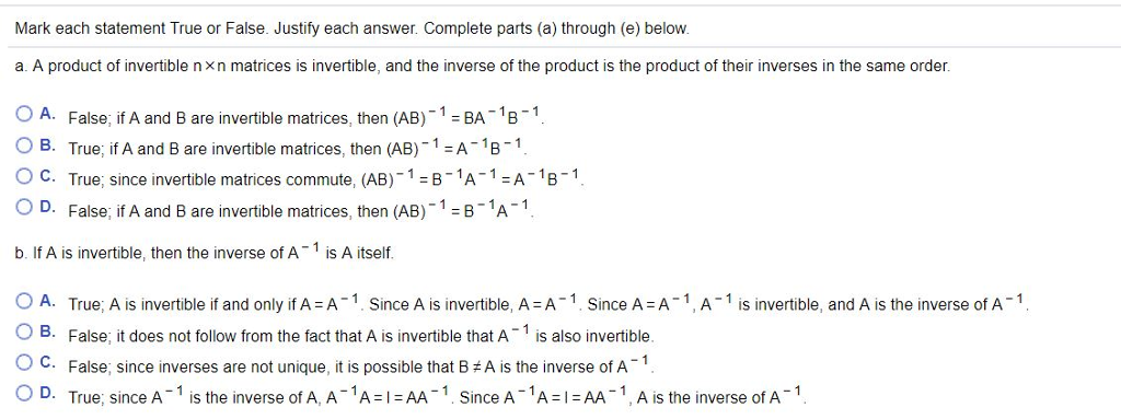 Solved Mark each statement True or False. Justify each | Chegg.com