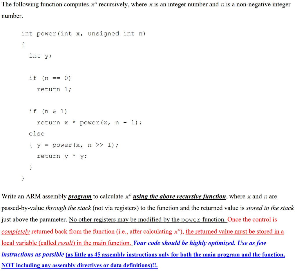 The following function computes x" recursively, where | Chegg.com