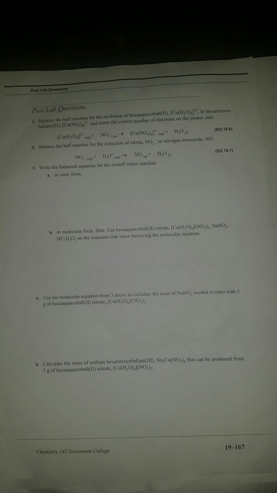 Solved Post Lab Questions Post Lab Questions t. Balance the | Chegg.com