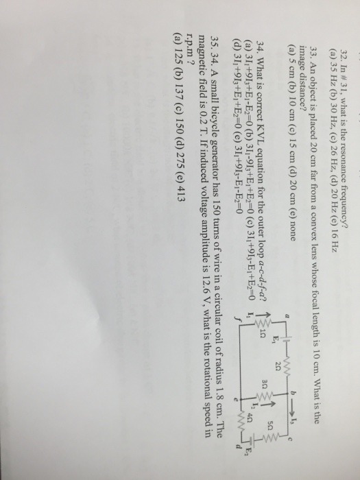 Solved What is the resonance frequency? 35 Hz 30 Hz, 26 Hz. | Chegg.com