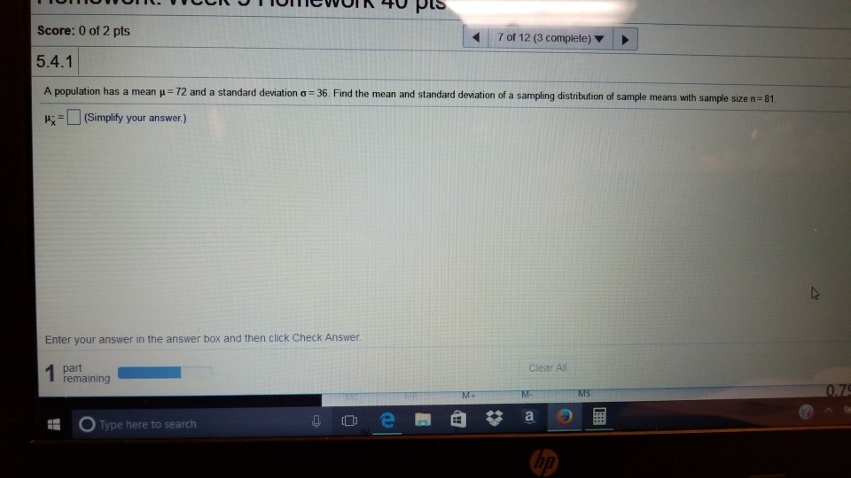 Solved A population has a mean mu = 72 and a standard | Chegg.com