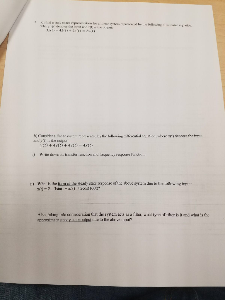 Solved Find A State Space Representation For A System
