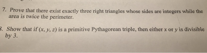 Solved HOMEWORK ON PYTHAGOREAN TRIPLES | Chegg.com