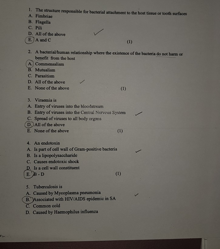 Solved 1. The structure responsible for bacterial attachment | Chegg.com