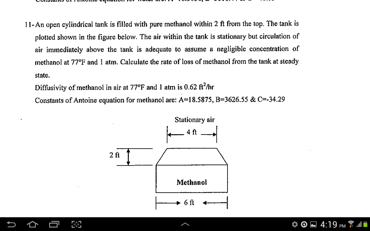 Solved An open cylindrical tank is filled with pure methanol | Chegg.com