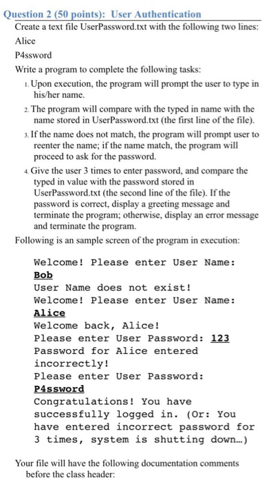 Solved Question 2 (50 points): User Authentication Create a | Chegg.com
