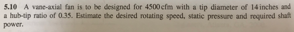 Solved 5.10 A vane-axial fan is to be designed for 4500 cfm | Chegg.com