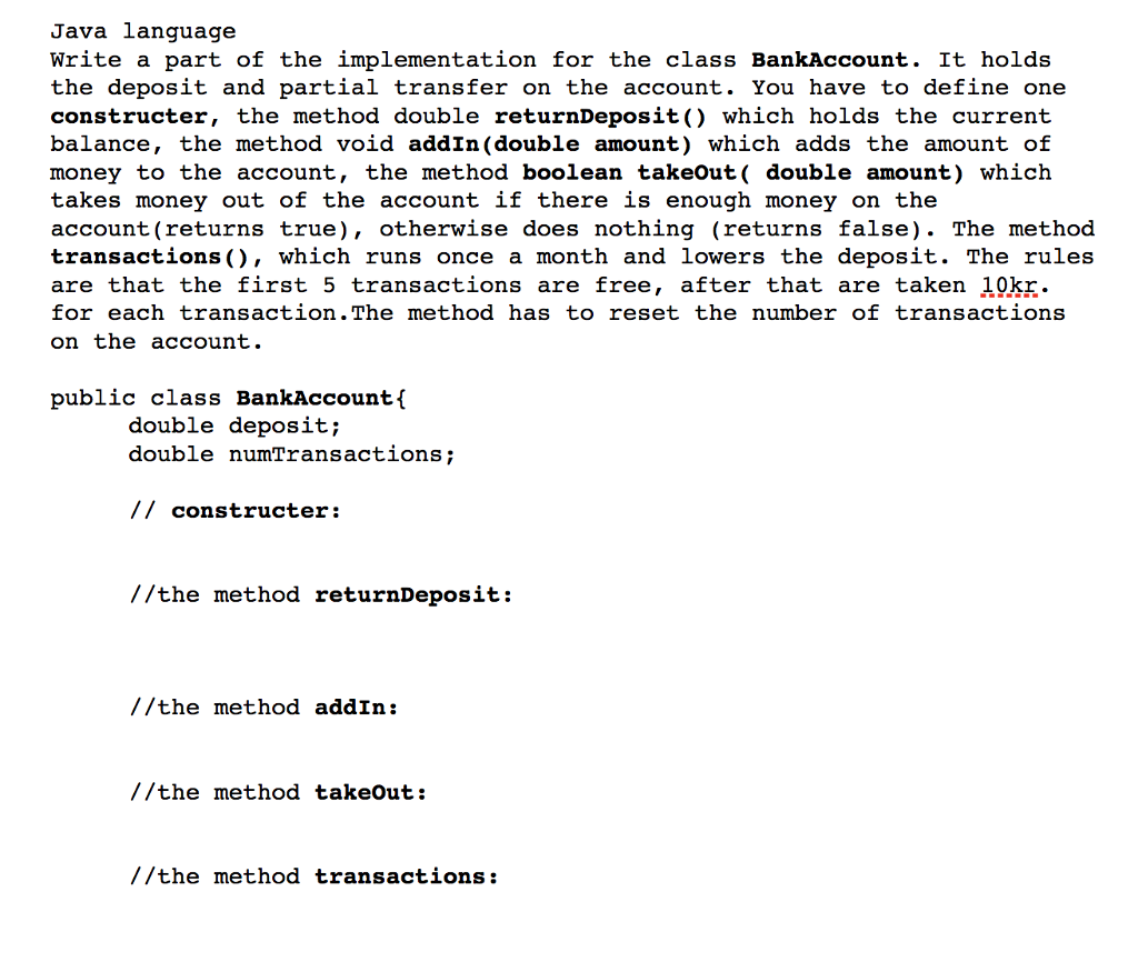 Solved Java language Write a part of the implementation for | Chegg.com Solved Java language Write a part of the implementation for | Chegg.com