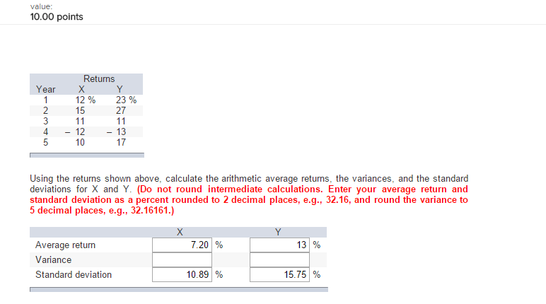 Solved Using the returns shown above, calculate the | Chegg.com Solved Using the returns shown above, calculate the | Chegg.com
