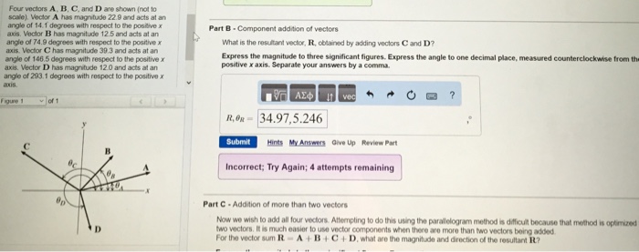 Solved Four vectors A, B, C, and D are shown (not to scale). | Chegg.com