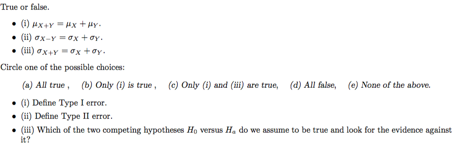 Solved True or false Circle one of the possible choices: (a) | Chegg.com