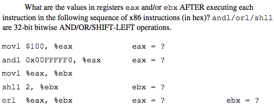 Solved What are the values in registers eax and/or ebx AFTER | Chegg.com