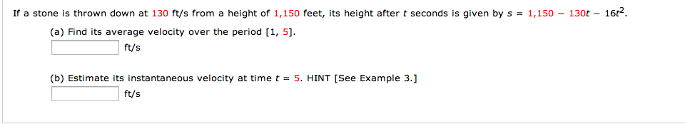 Solved If a stone is thrown down at 130 ft/s from a height | Chegg.com
