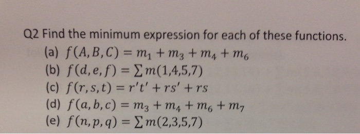 Solved Find The Minimum Expression For Each Of These 