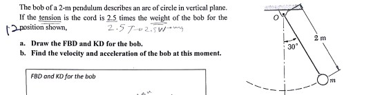 Solved The bob of a 2-m pendulum describes an arc of circle | Chegg.com