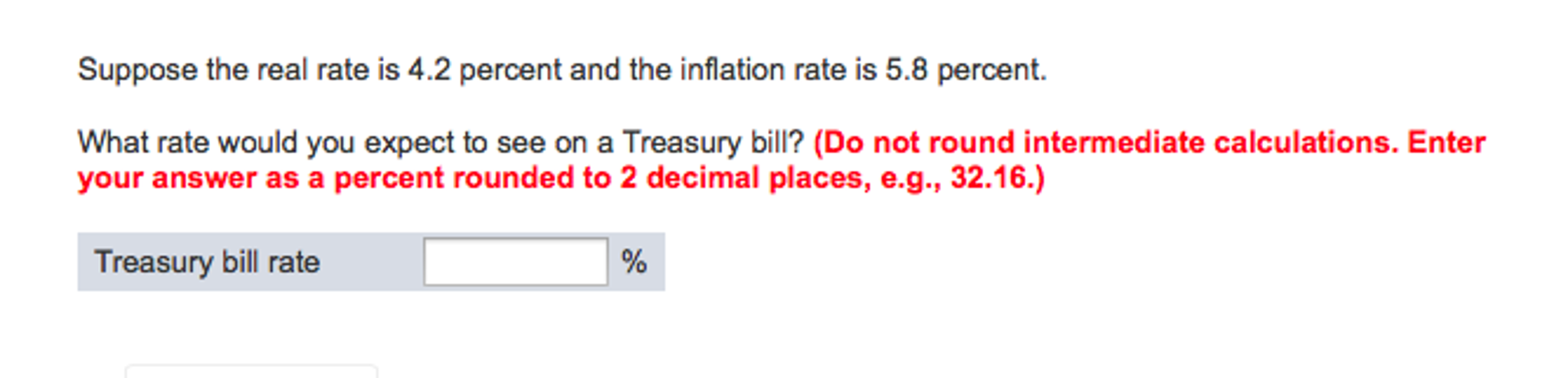 Solved Suppose the real rate is 4.2 percent and the | Chegg.com