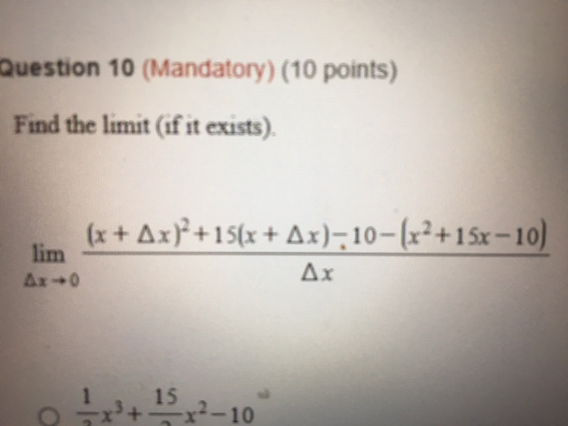 Solved Find the limit(if it exists) lim_Delta x rightarrow | Chegg.com
