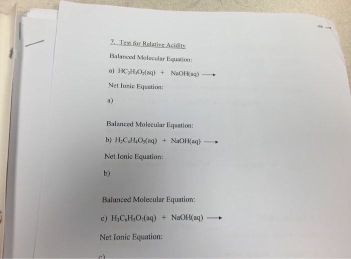 Solved Balanced Molecular Equation: HC_2H_3O_2(aq) + | Chegg.com