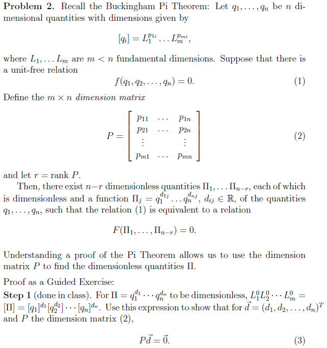 Problem 2. Recall the Buckingham Pi Theorem: Let q | Chegg.com