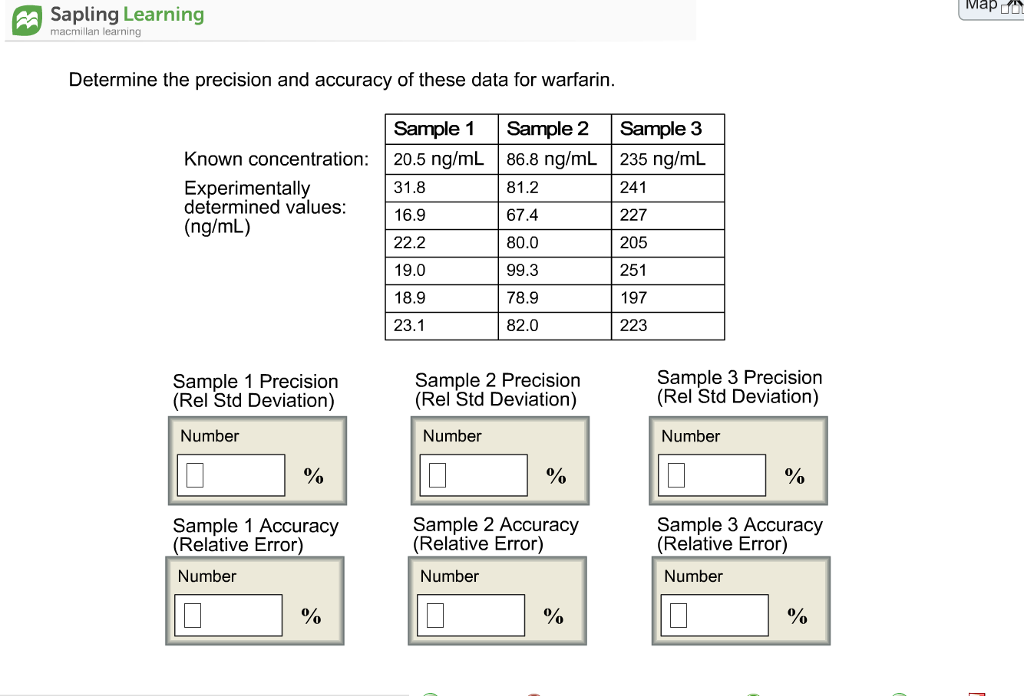 Solved Determine the precision and accuracy of these data | Chegg.com