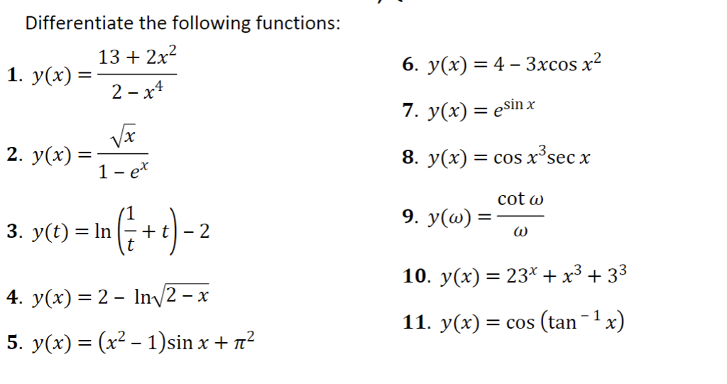 Solved Differentiate the following functions: 13 + 2x2 2 6, | Chegg.com