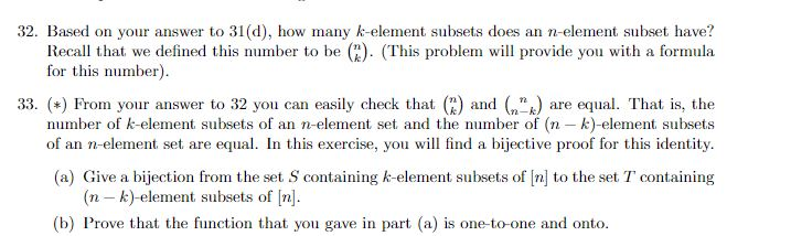 Solved 32. Based on your answer to 31(d), how many k-element | Chegg.com