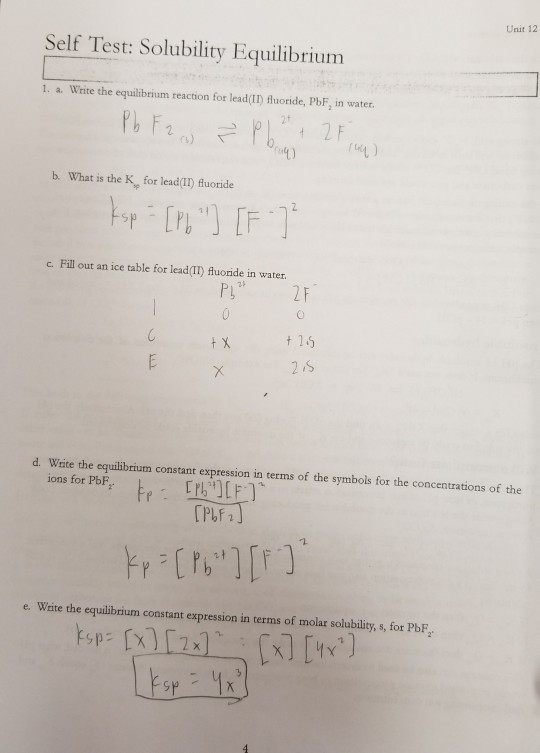 Solved Unit 12 Workshop: Solubility Equilibrium 1. Look at | Chegg.com