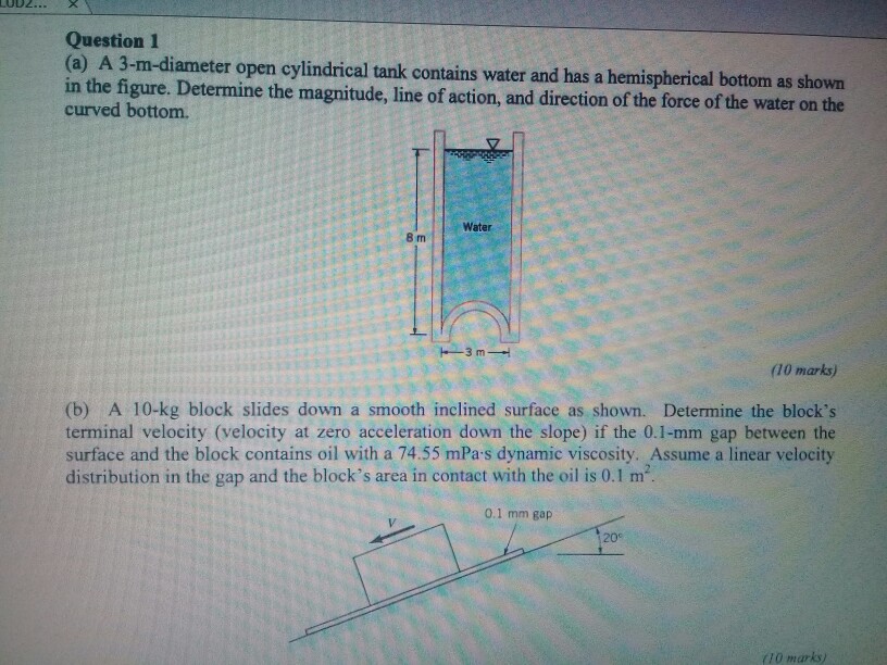 Solved Question 1 (a) A 3-m-diameter open cylindrical tank | Chegg.com