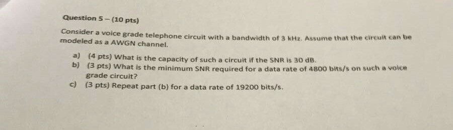 Solved Question 5-(10 pts) Consider modeled as a AWGN | Chegg.com
