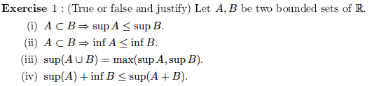 Solved Let A, B be two bounded sets of R. (i) A B sup A | Chegg.com